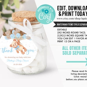 EDITABLE Teddy Bear Baby Shower Water Bottle Label, Boy Baby Shower ...