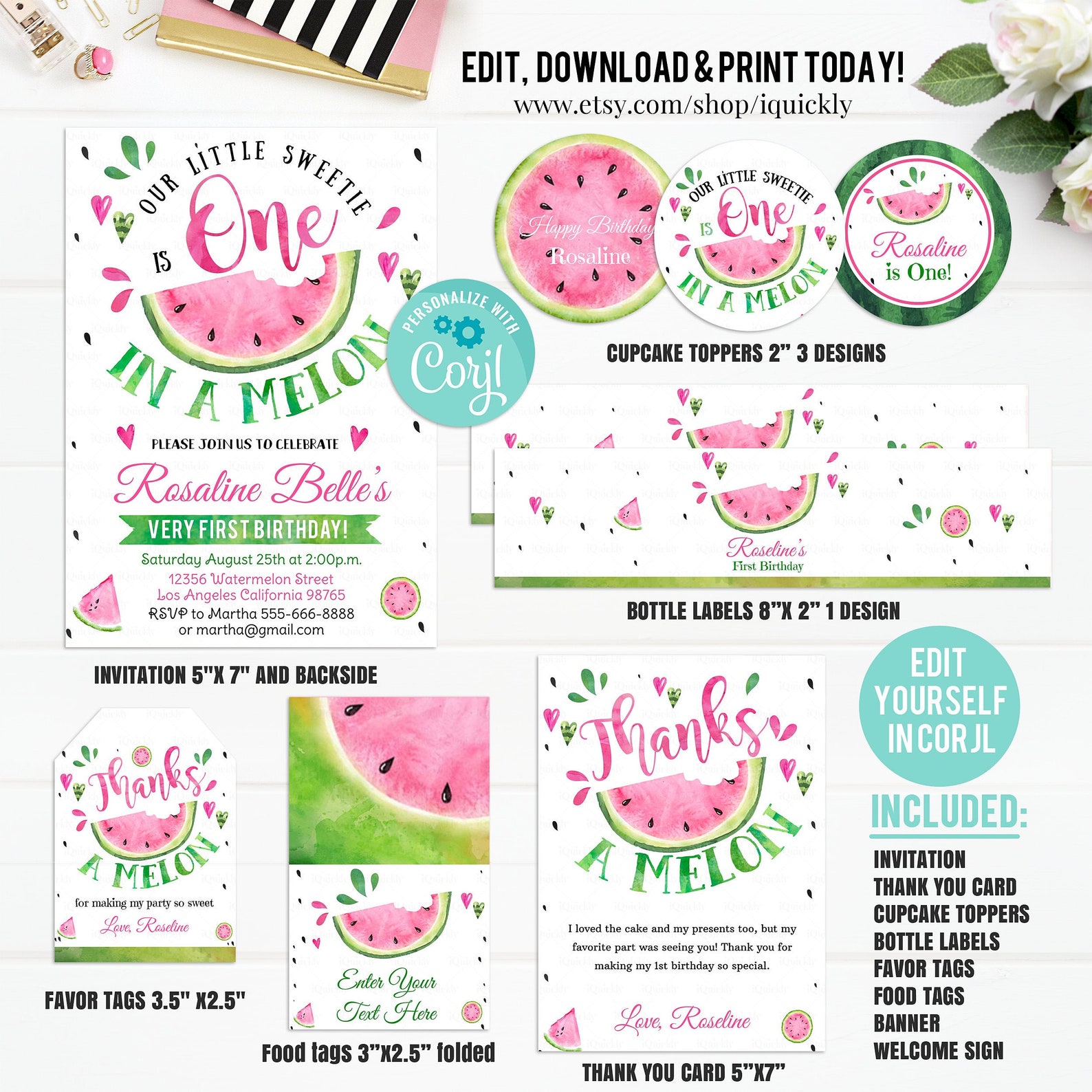 Editable Watermelon Party Package One in a Melon Party - Etsy