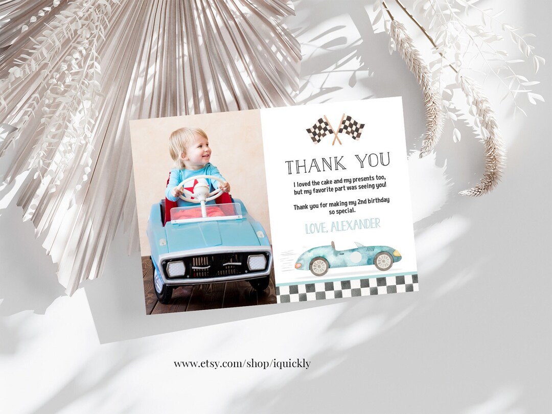 Editable TWO Fast Birthday Thank You Card Racecar 2nd Birthday Note Car ...