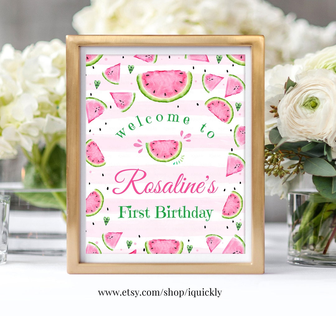 EDITABLE Watermelon Birthday Party Welcome Sign, One in a Melon ...