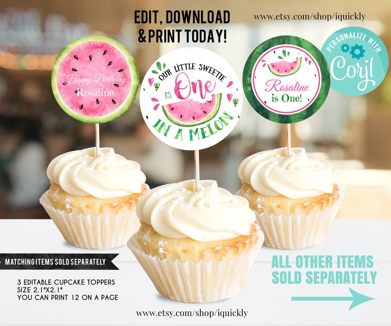 EDITABLE Watermelon Birthday Party Welcome Sign, One in a Melon ...