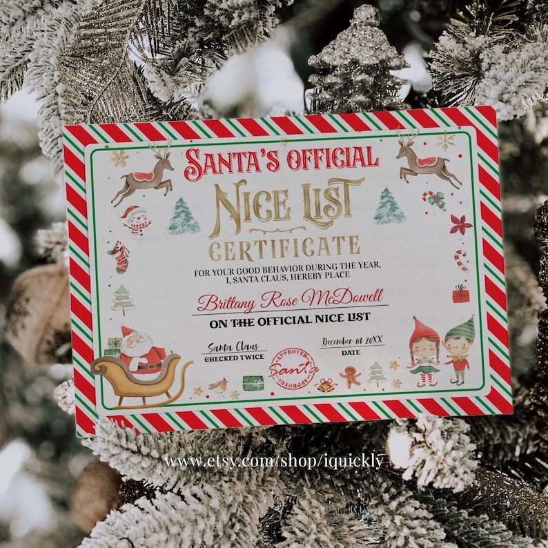 Editable Santa Claus Official Nice List Certificate Letter - Etsy