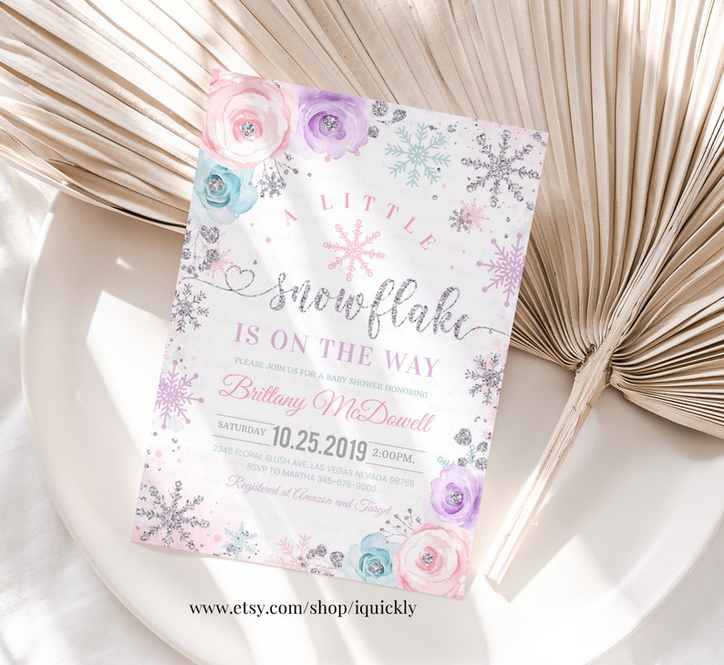 Editable Snowflake Baby Shower Invitation, A Little Snowflake is on the ...
