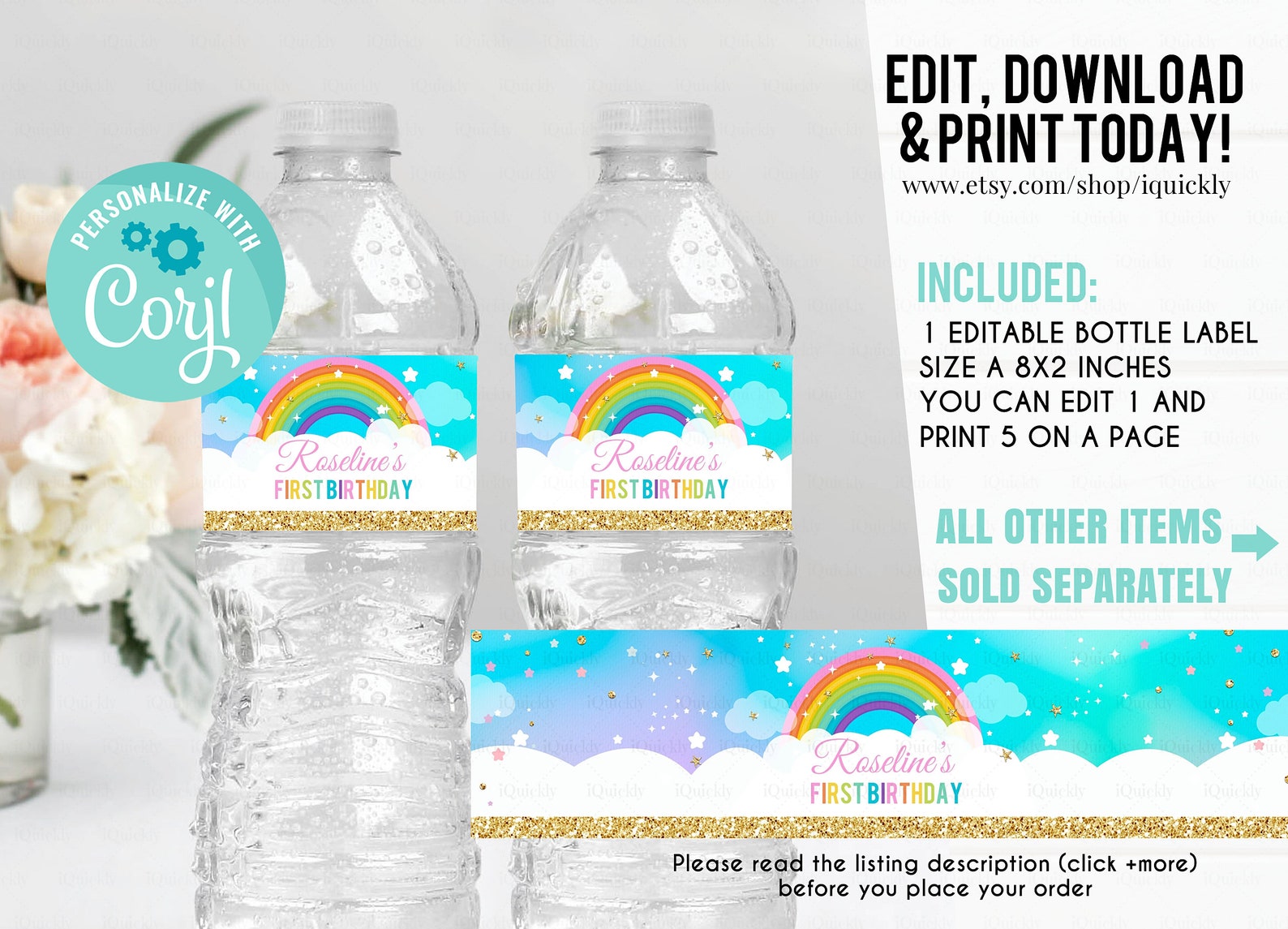 EDITABLE Rainbow Birthday Party Package, Rainbow Confetti Party ...