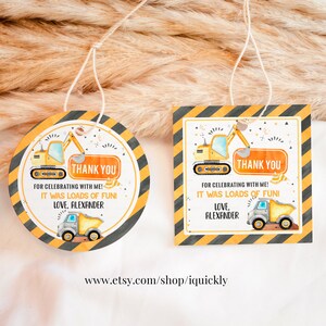 Editable Construction Birthday Party Favors Tags, Dump Truck Party ...