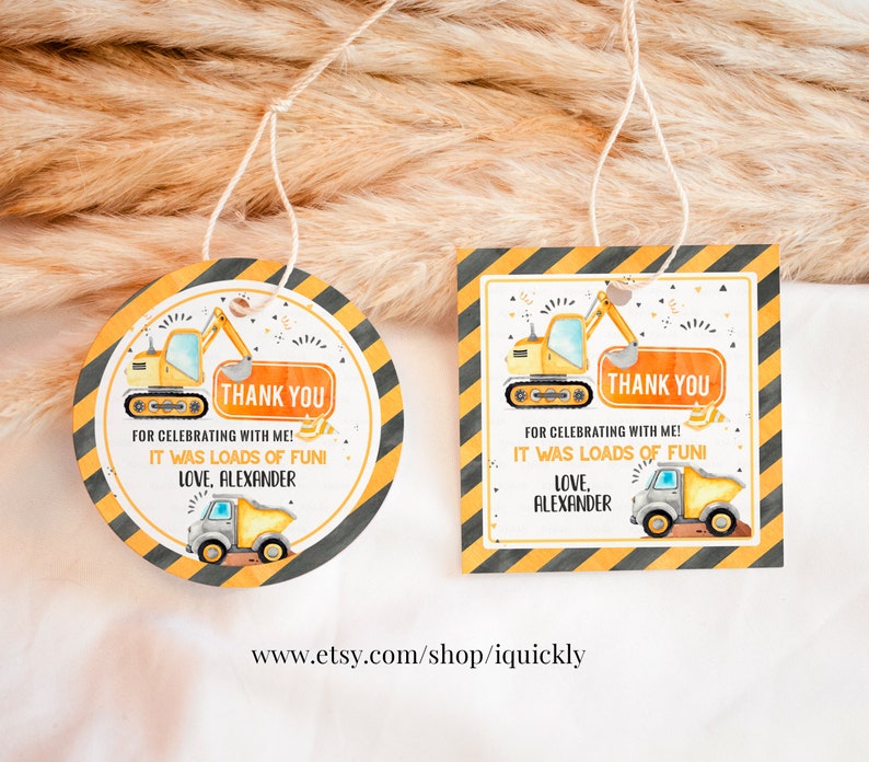 Editable Construction Birthday Party Favors Tags Dump Truck - Etsy