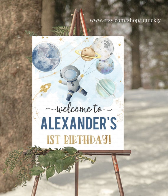 Editable First trip around the sun Welcome Sign Outer Space Welcome ...