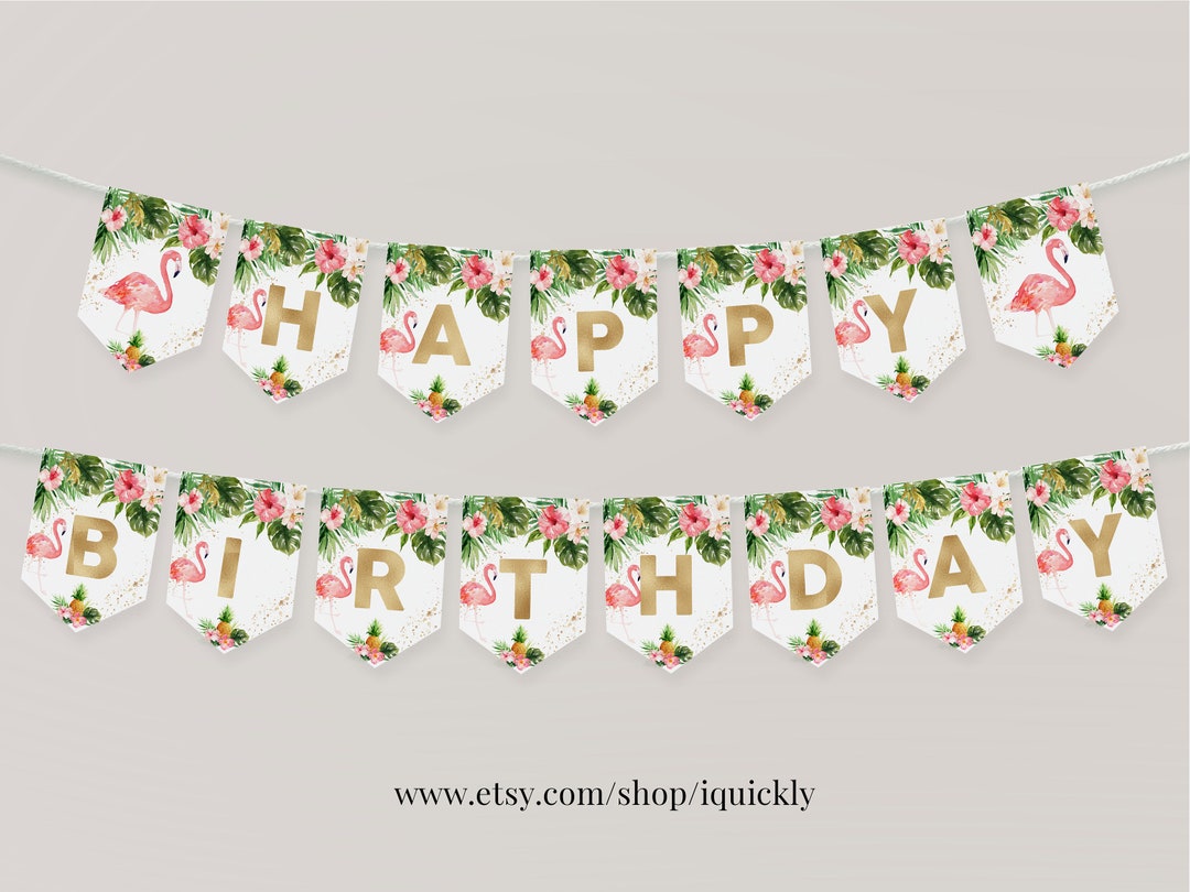 EDITABLE Flamingo Banner Birthday Tropical Party Flamingo Theme Party ...