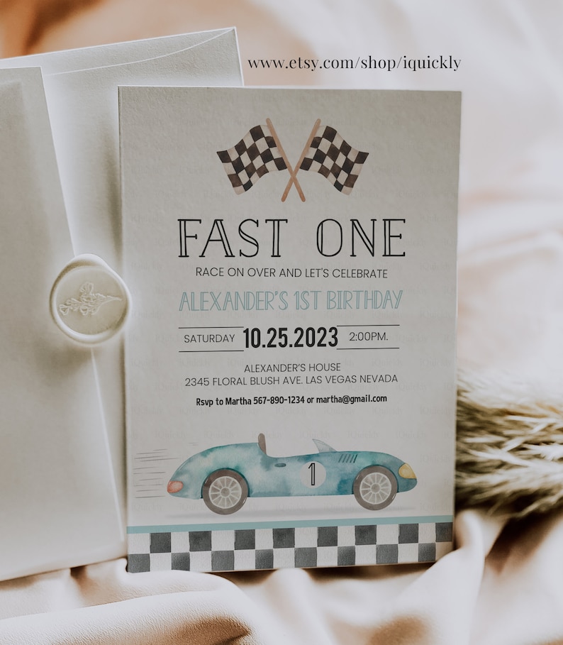 Fast One Racing Car First Birthday Invitation 1st Birthday - Etsy