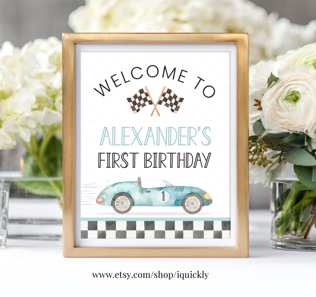 EDITABLE Fast One Birthday Party Signs Racecar Welcome Sign Decorations ...
