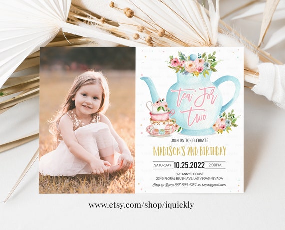 Editable Tea Party Birthday Invitation Girl Par-Tea Invite Floral Pink ...