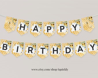 Printable HAPPY BEE DAY Banner for Bee Birthday (Instant Download) - Etsy