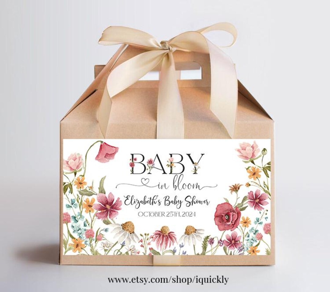 Baby in Bloom Baby Shower Box Label Editable Wildflower Floral Party ...