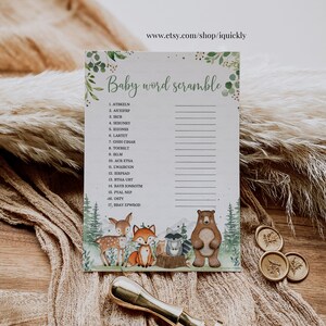 Woodland Baby Shower Games Baby Scramble Gender Neutral Woodland ...