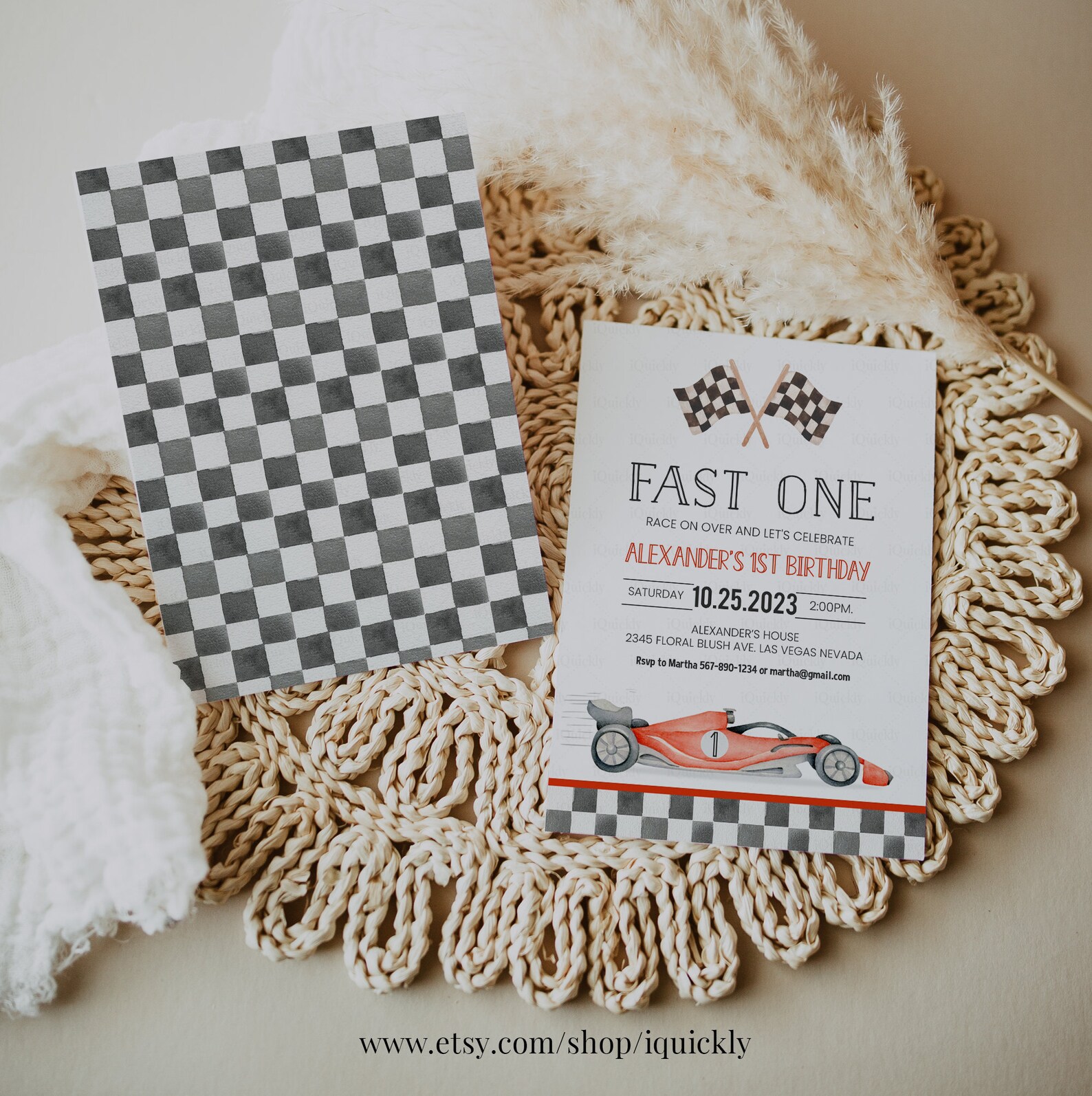 Fast One Racing Car First Birthday Invitation 1st Birthday Invitation ...