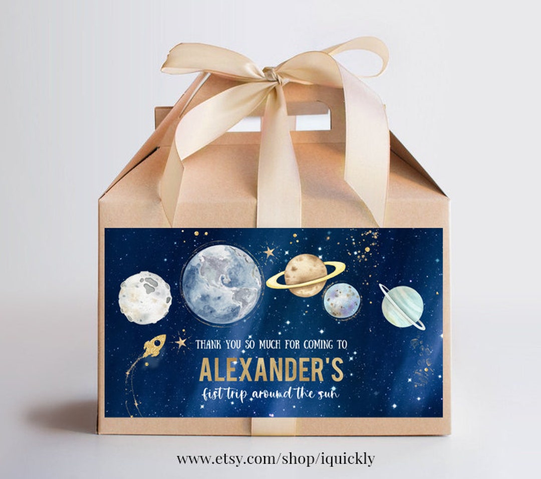 Editable Space Box Label Outer Space Birthday Gift Box Labels First ...