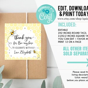 Editable Bee Favor Tags, Honey Bee Thank You Tags, Gift Tags Bumble Bee ...