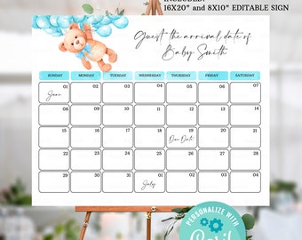 Blue Brown Guess Baby Due Date Calendar Game Printable Teddy - Etsy