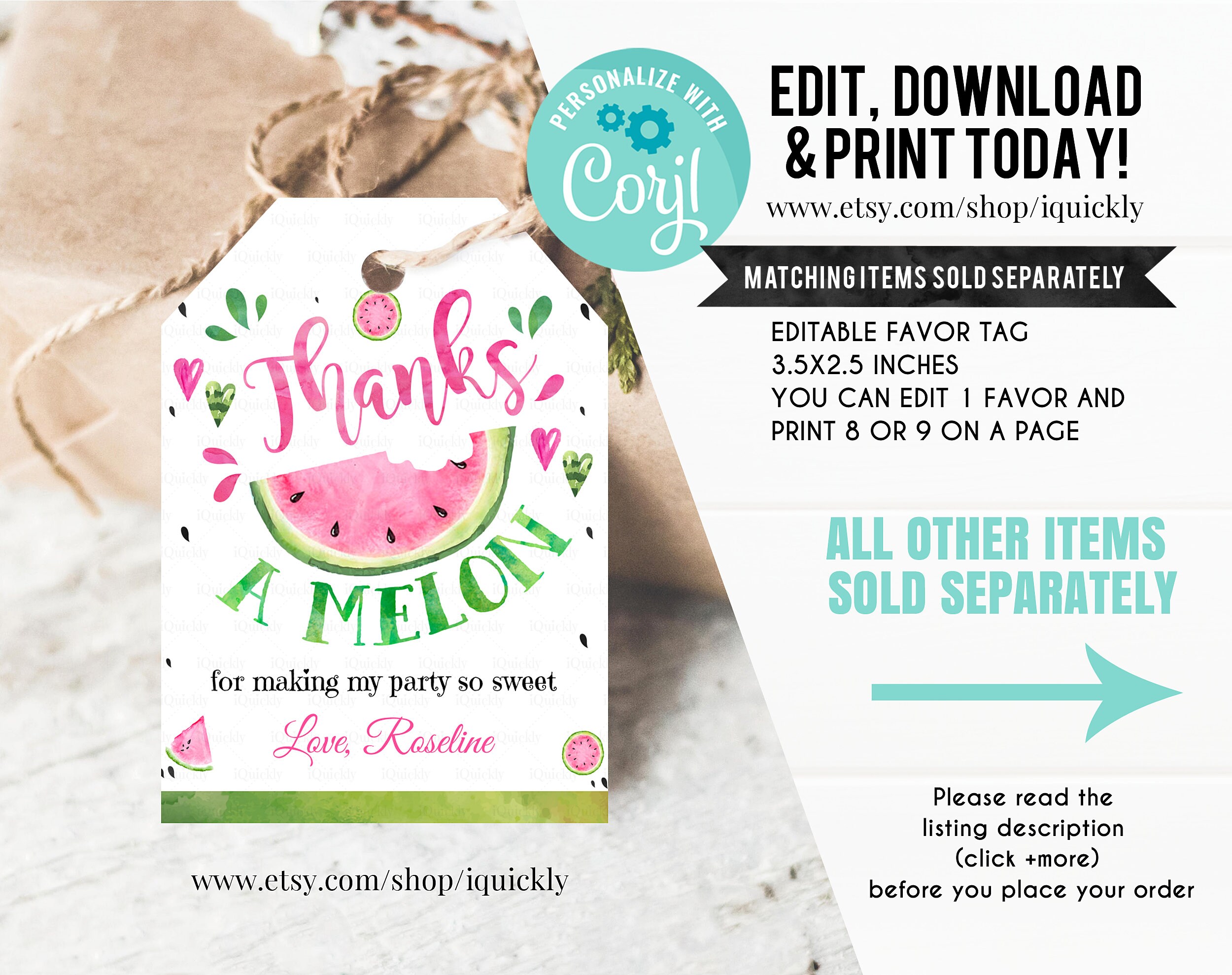 EDITABLE Watermelon Bottle Label Pink One in a melon Water | Etsy