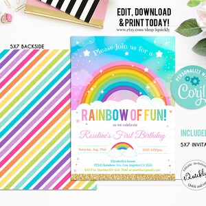 EDITABLE Rainbow Birthday Party Package, Rainbow Confetti Party ...