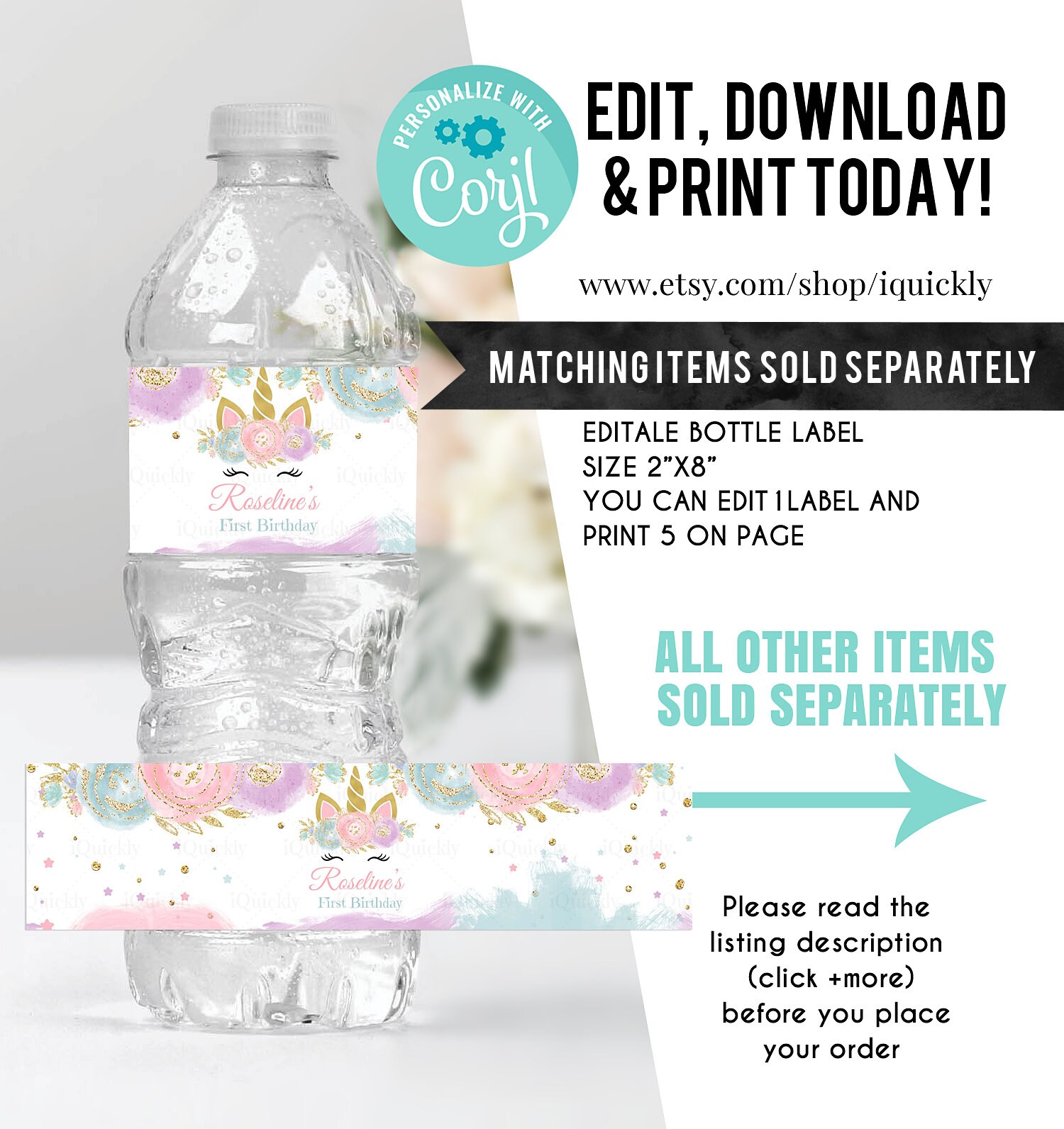 EDITABLE Unicorn Cupcake Toppers Unicorn Circle Decoration | Etsy