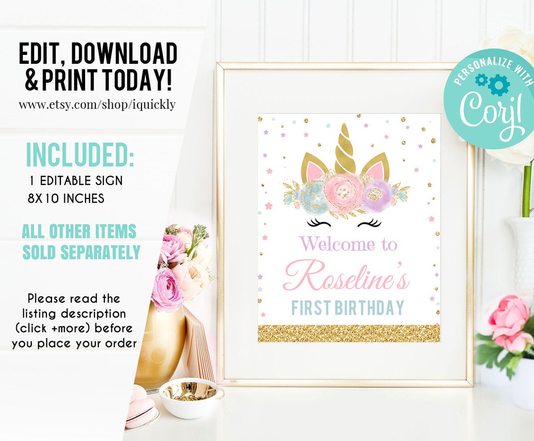 Editable Unicorn Welcome Sign, Unicorn Party, Unicorn Birthday, Magical ...