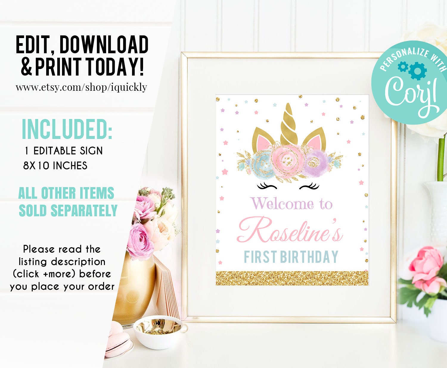 Editable Unicorn Welcome Sign, Unicorn Party, Unicorn Birthday, Magical ...