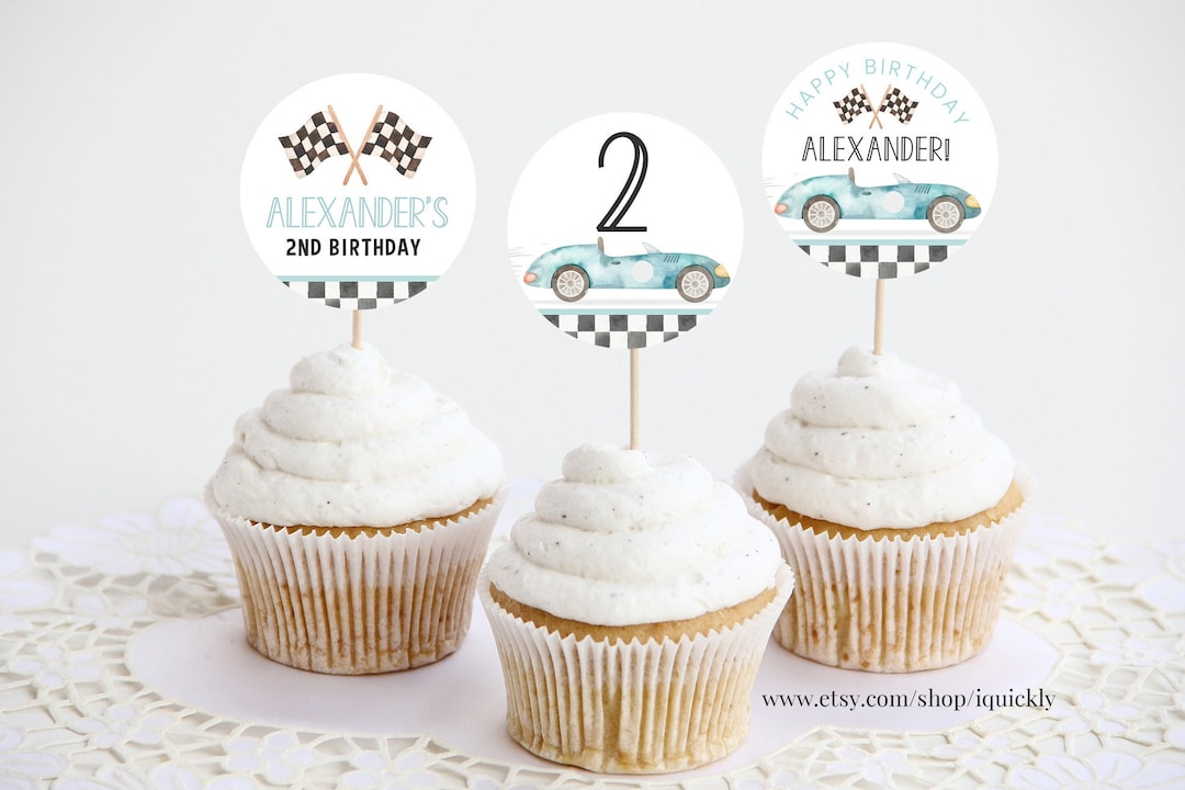 Editable Two Fast Birthday Cupcake Toppers Racecar Party Cake Toppers ...