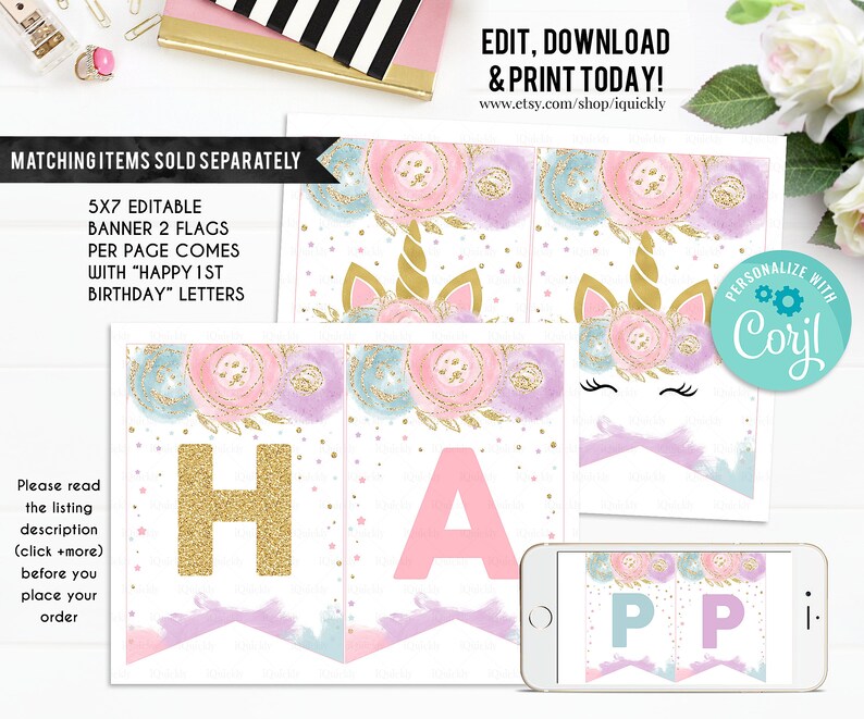 EDITABLE Unicorn Cupcake Toppers Unicorn Circle Decoration - Etsy