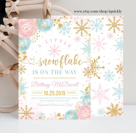 Editable Snowflake baby shower invitation, A little snowflake is on the ...
