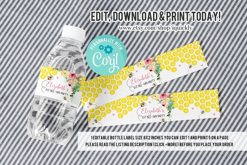 Editable Bee Bottle Label Girl Honey Bee Water Bottle Labels - Etsy