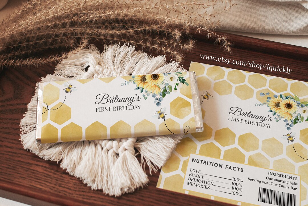EDITABLE Bee Candy Bar Wrapper Chocolate Bar Wrappers Honey Bee Party ...