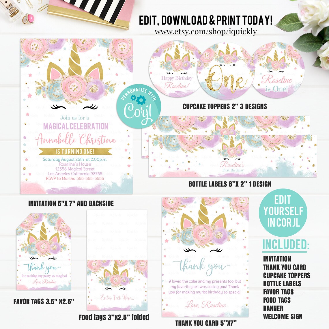 Editable Unicorn Party Decorations Unicorn Party Package - Etsy