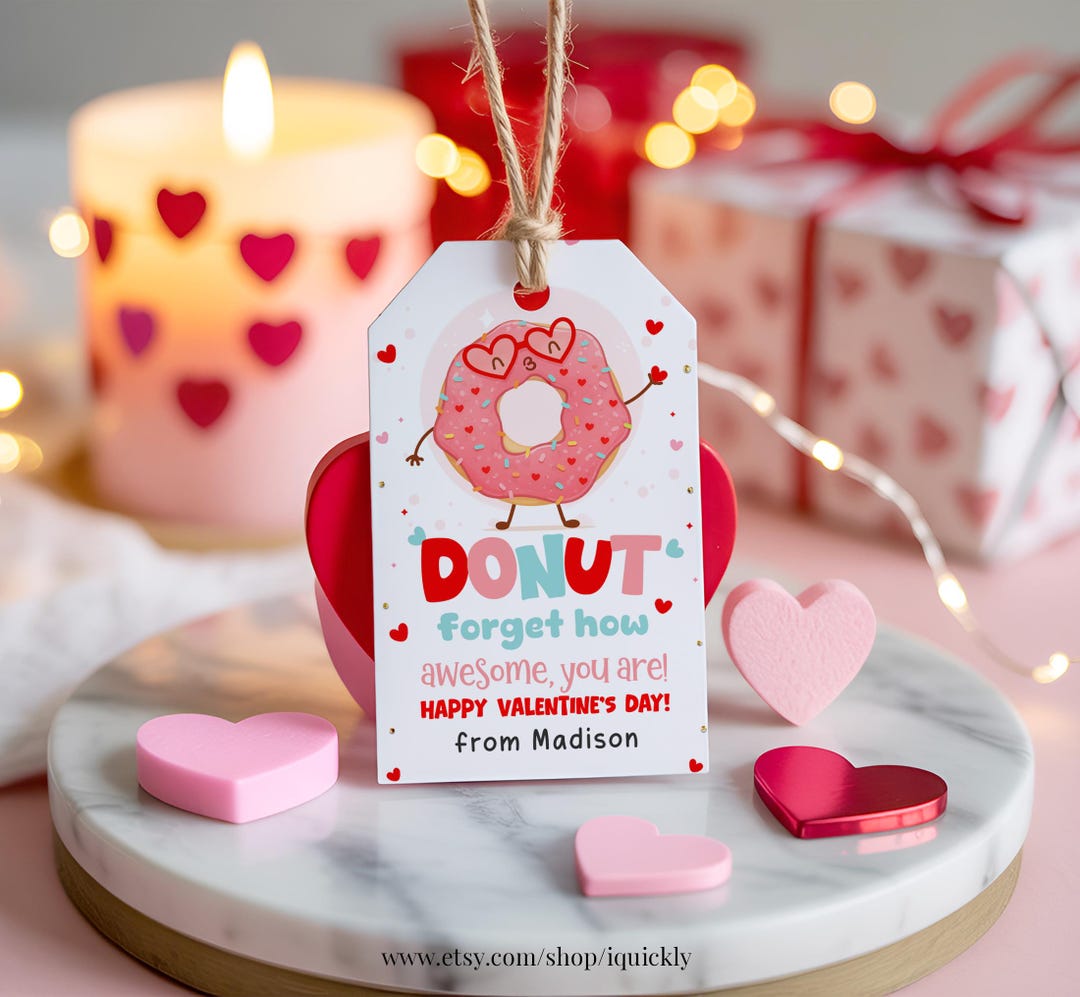 Donut Valentine Gift Tag Editable Kids Classroom Party Favor Teacher ...