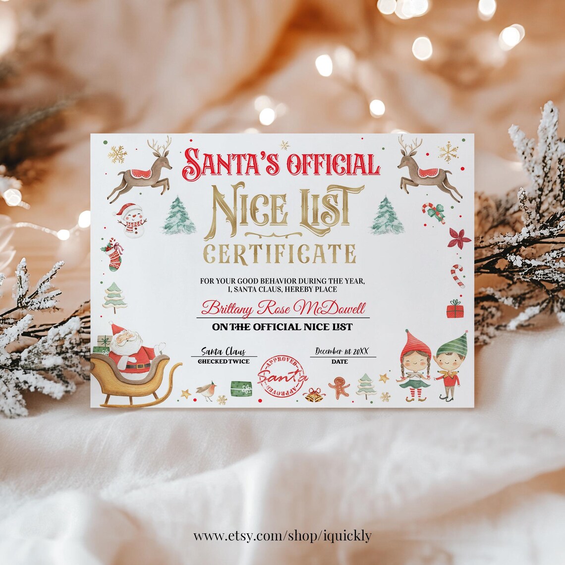 Editable Santa Claus Official Nice List Certificate Letter From Desk ...