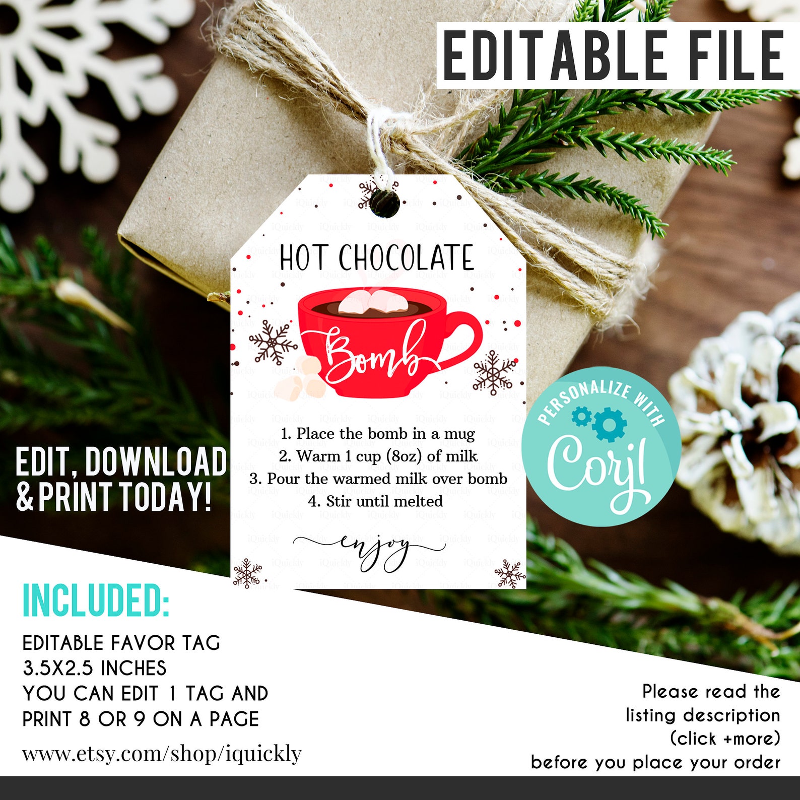 Editable Hot Chocolate Bomb Tags Hot Cocoa Bomb Instructions | Etsy