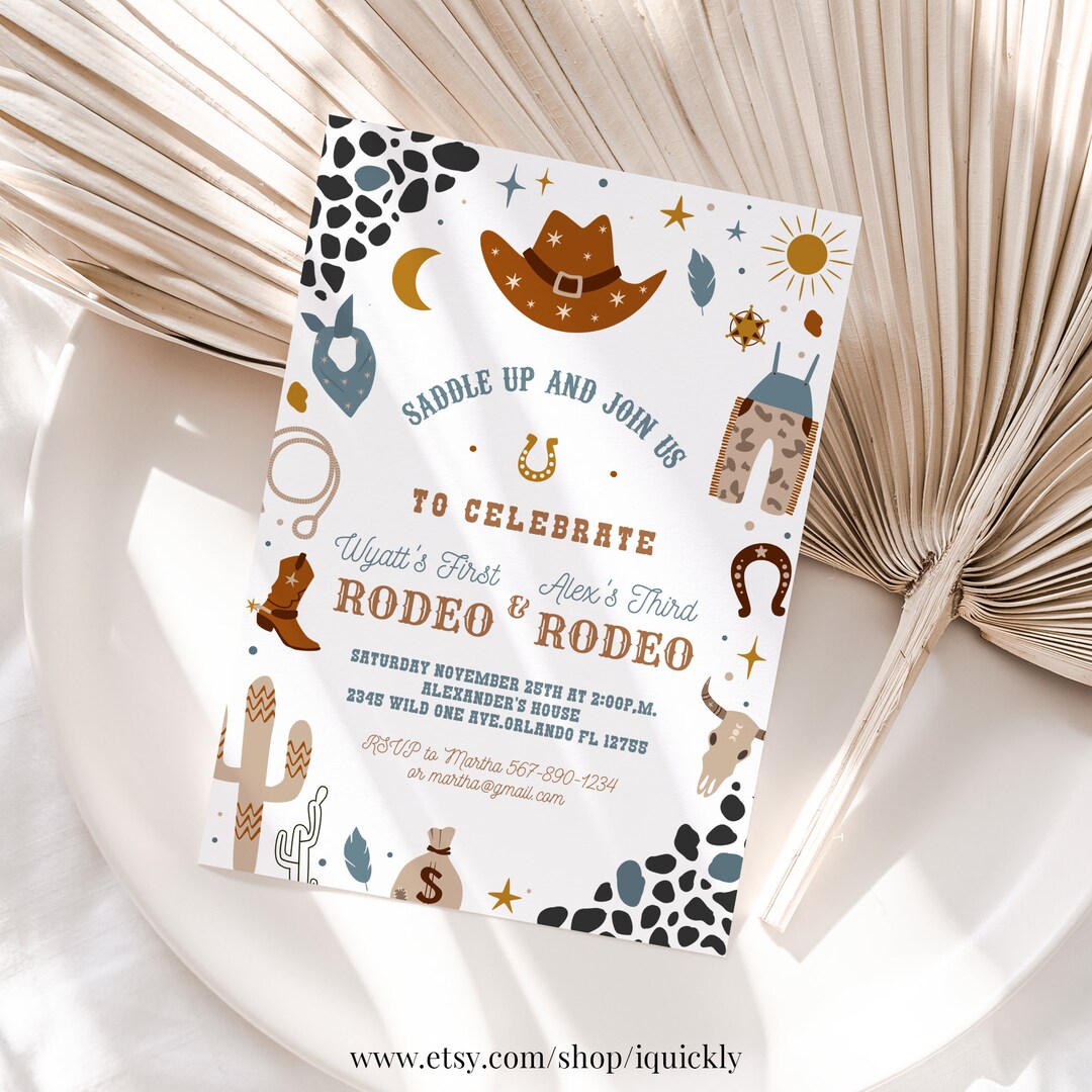 Editable My First Rodeo Invitation Joint Cowboy Birthday Invite Wild ...
