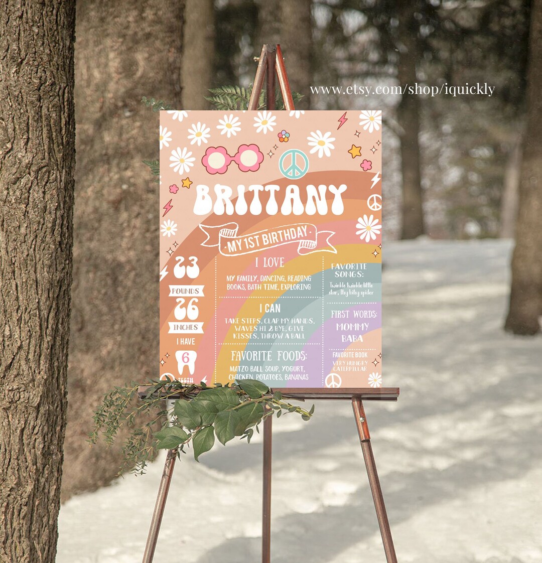 Groovy Milestone Birthday Poster DITABLE Daisy First Birthday ...