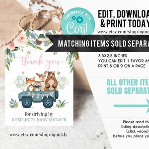 Editable Drive by Baby Shower Favor Tag Woodland Animal Drive - Etsy