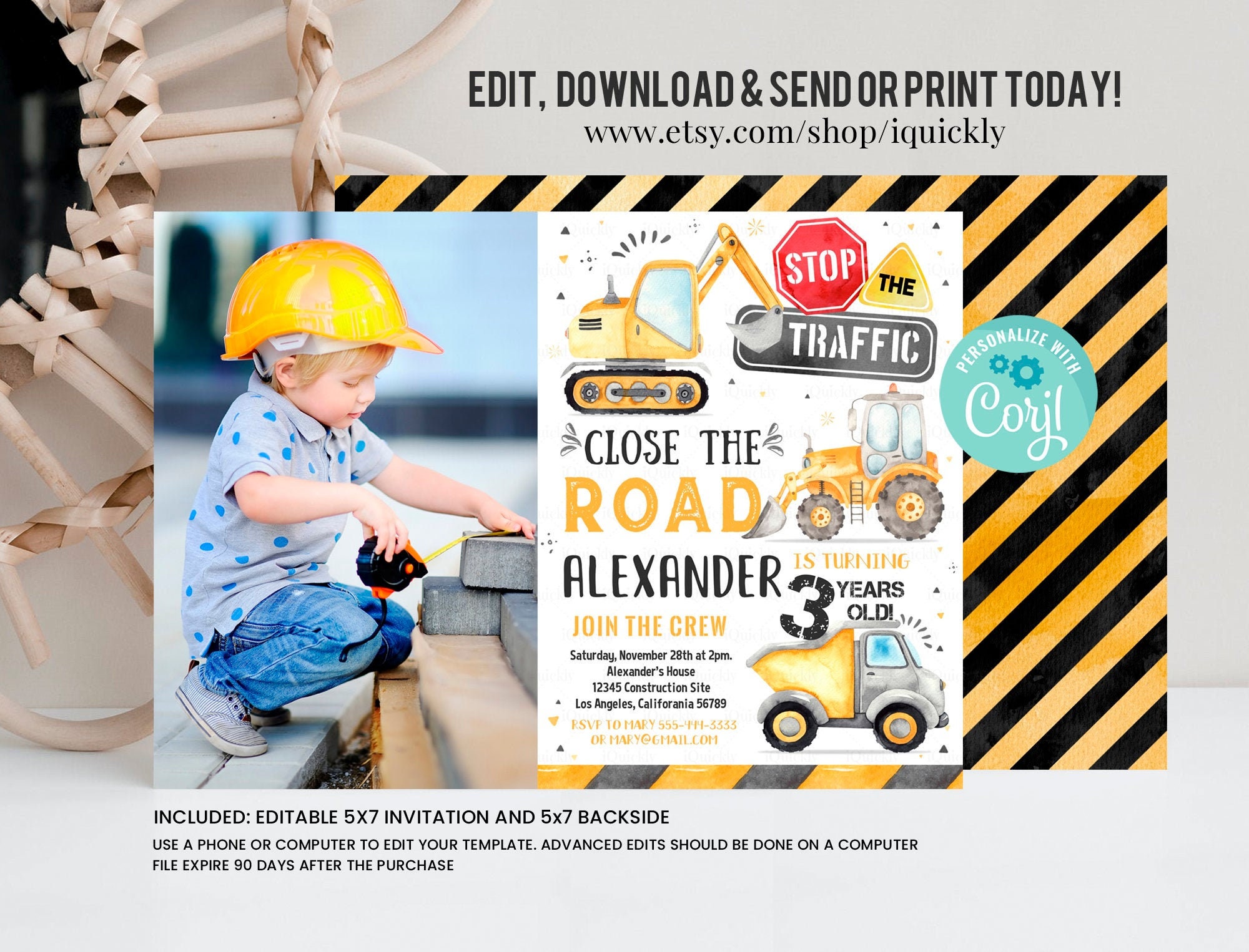 Editable Construction Invitation Construction Birthday - Etsy