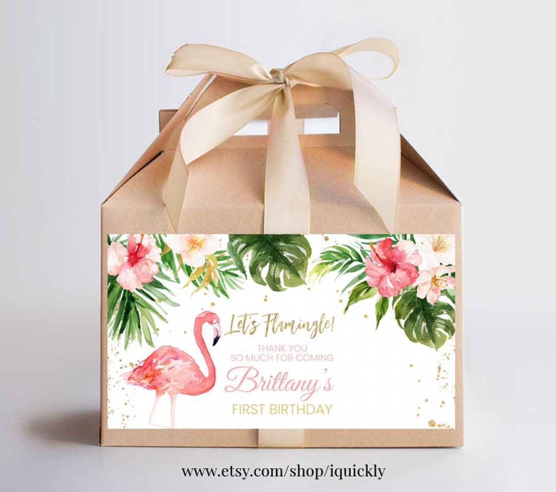Editable Flamingo Birthday Party Favor Tropical Box Label Printables ...