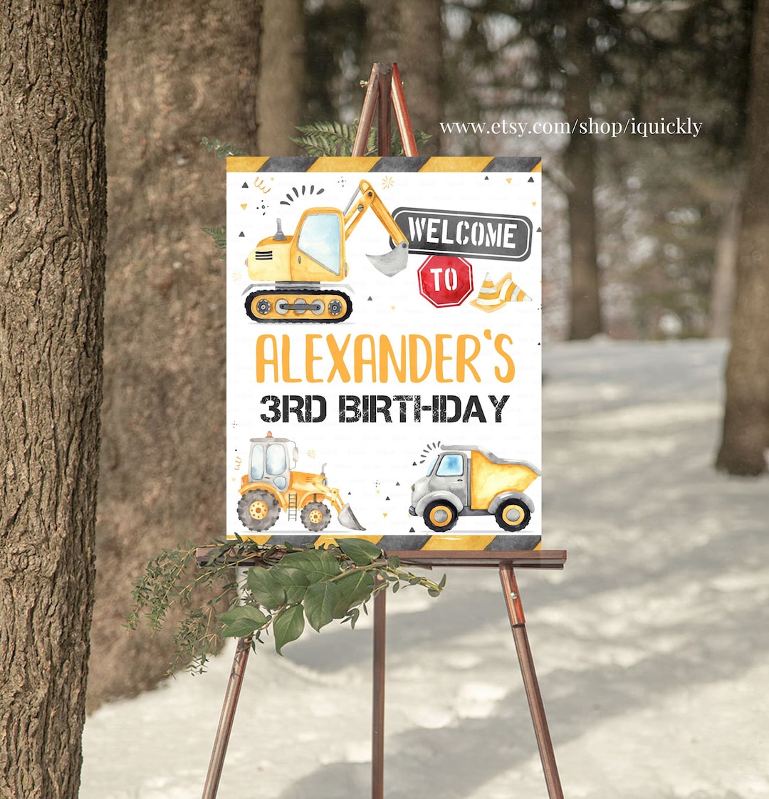 EDITABLE Construction Birthday Party Signs, Dump Truck Welcome Sign ...