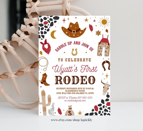 Editable Cowboy Birthday Invitation Wild West Cowboy 1st Rodeo Birthday ...