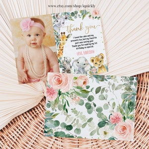 EDITABLE Safari Birthday Thank You Card, Girl Wild One 1st Birthday ...
