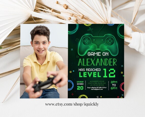 Editable Video Game Birthday Invitation Boy Gamer Party Invite Gaming ...