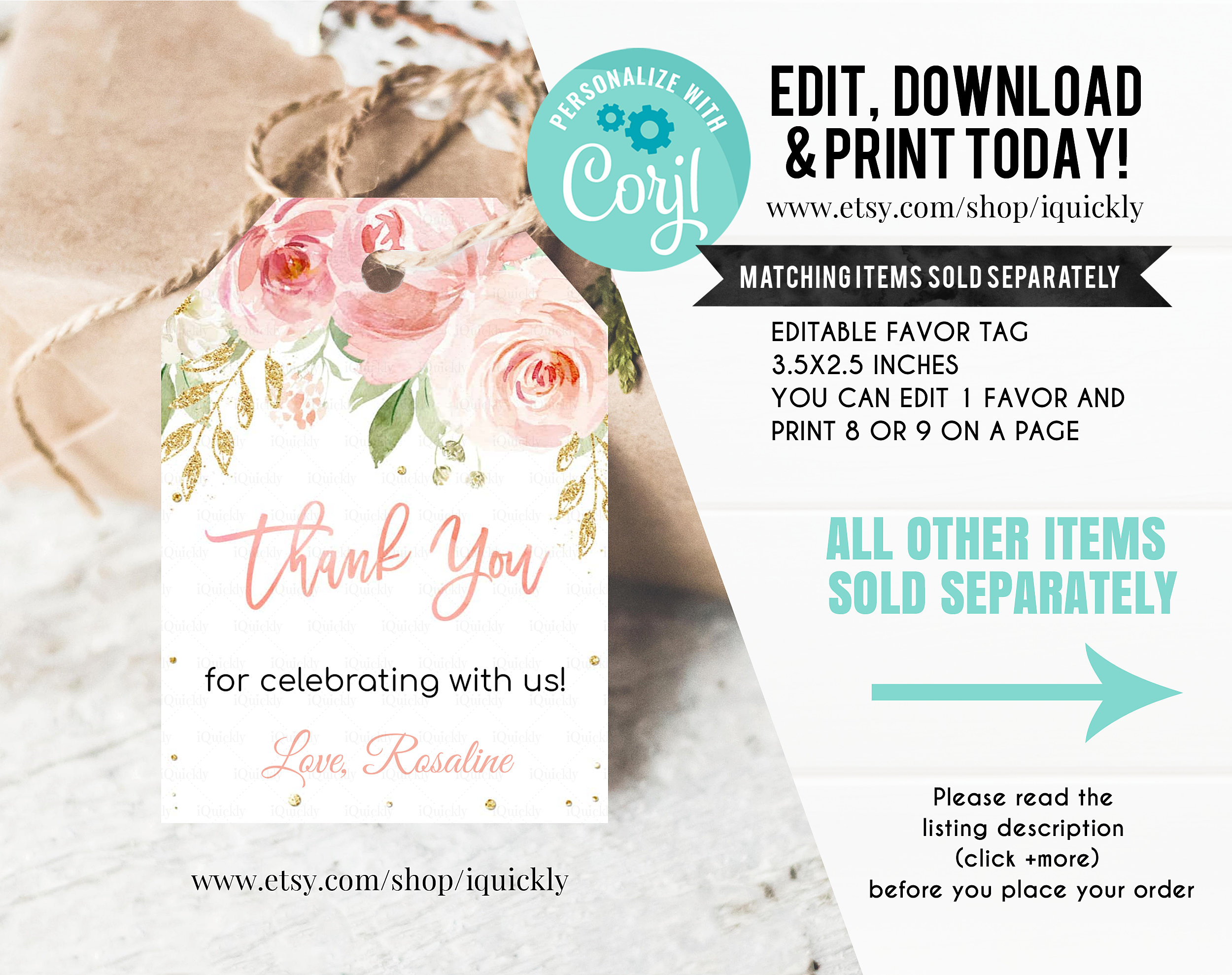 EDITABLE Blush Pink Floral Banner, Birthday Banner, Printable 1st ...