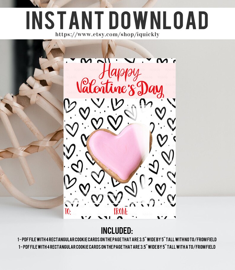 Printable Mini Cookie Card 3.5" X 5" Happy Valentine's Day Pink ...