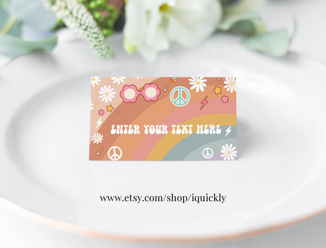 EDITABLE Groovy Food Tags Daisy Buffet Label Hippie Tent Card 70's ...