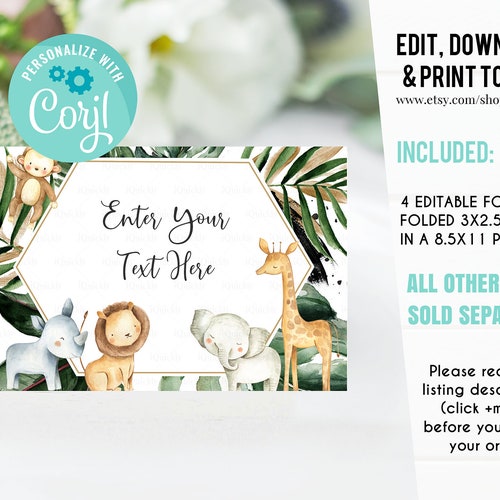 Wild One Safari Buffet Cards Place Card Template Safari Food - Etsy