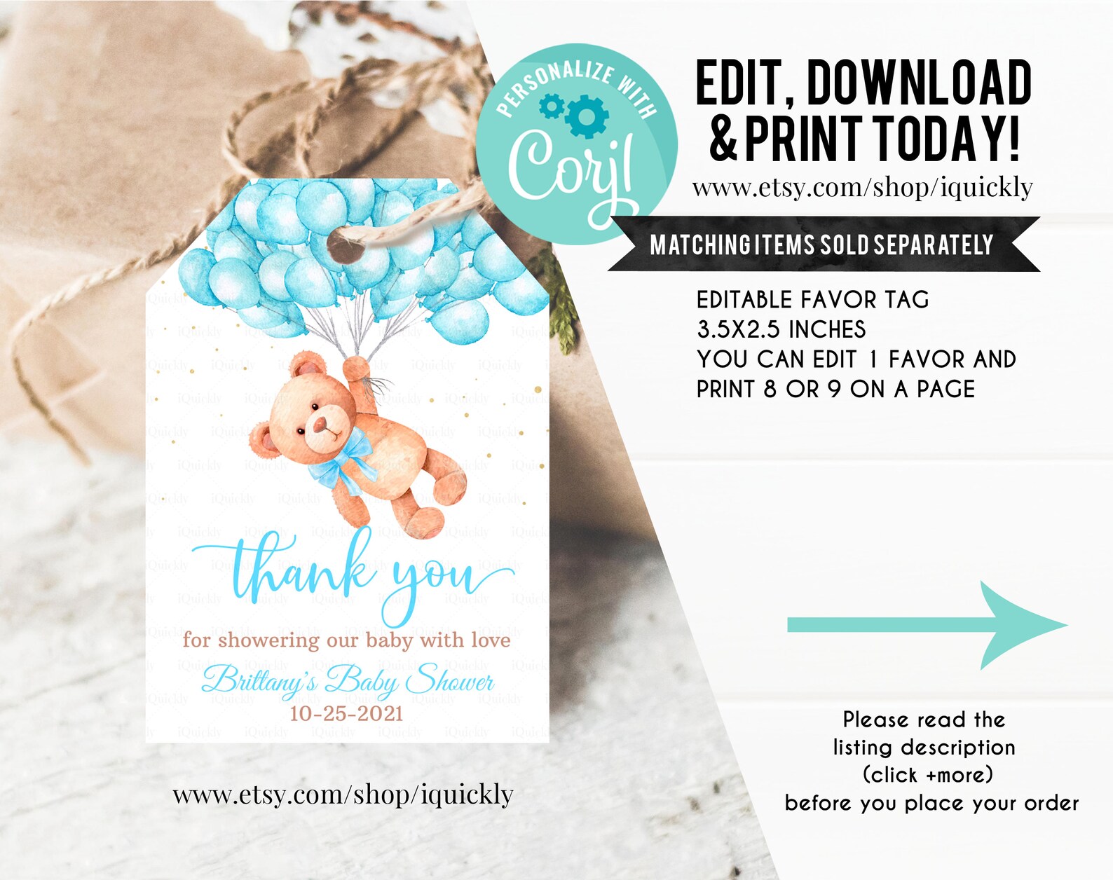 EDITABLE Teddy Bear Baby Shower Water Bottle Label, Boy Baby Shower ...